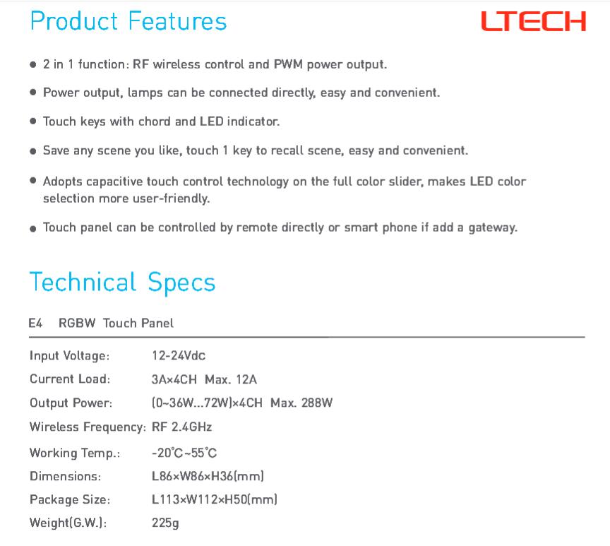 LTECH RF+Touch E4 Power Panel LED Controller | LED Lights, LED ...